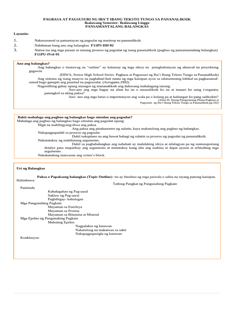LAS - Week2 - Pansamantalang Balangkas | PDF