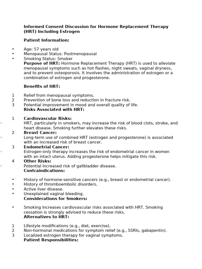 Informed Consent HRT & Smoking | PDF | Hormone Replacement Therapy | Menopause