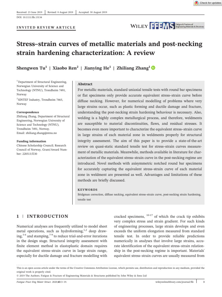 Fatigue Fract Eng Mat Struct - 2019 - Tu - Stress Strain Curves of ...