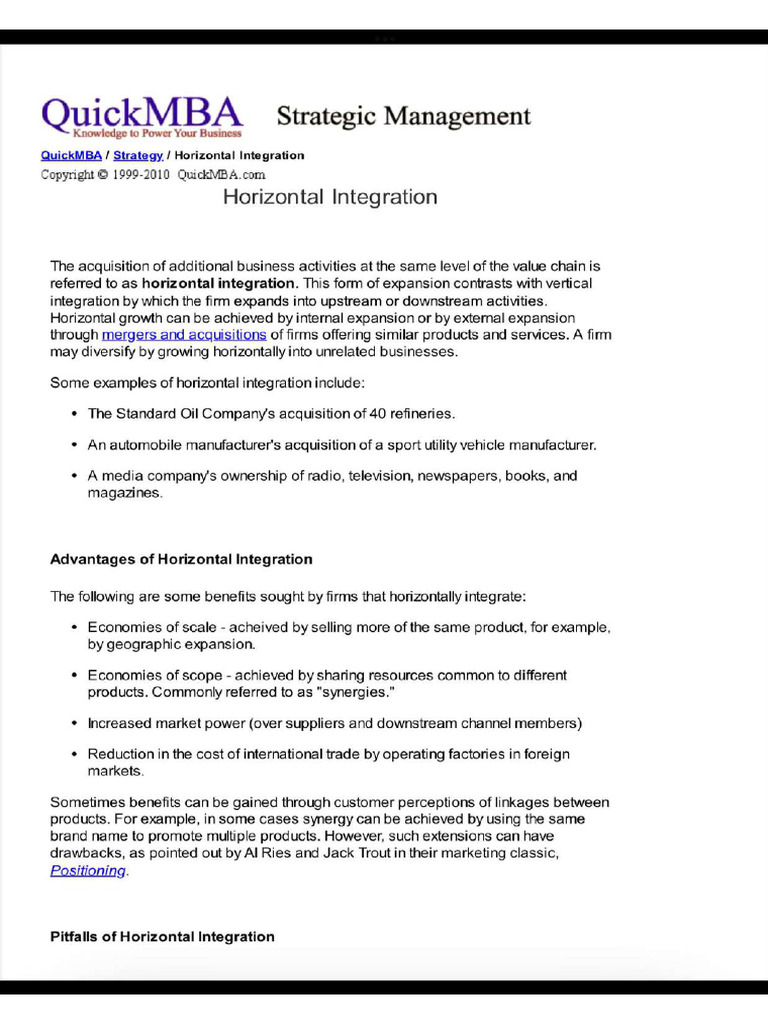 Horizontal Integration | PDF