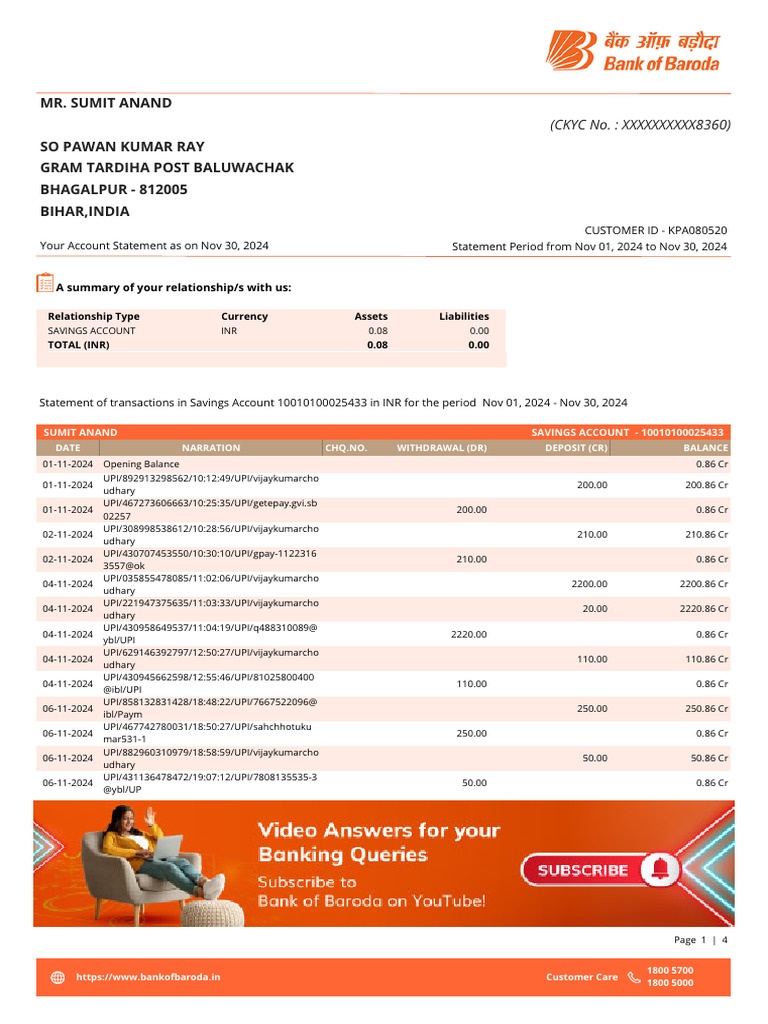 Savings Account Statement - Nov 2024 | PDF | Savings Account | Cheque