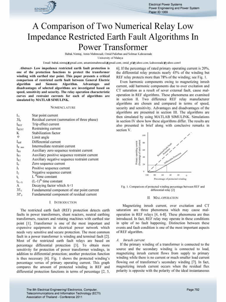 A Comparison of Two Numerical Relay Low Impedance Restricted Earth Fault Algorithms in Power ...
