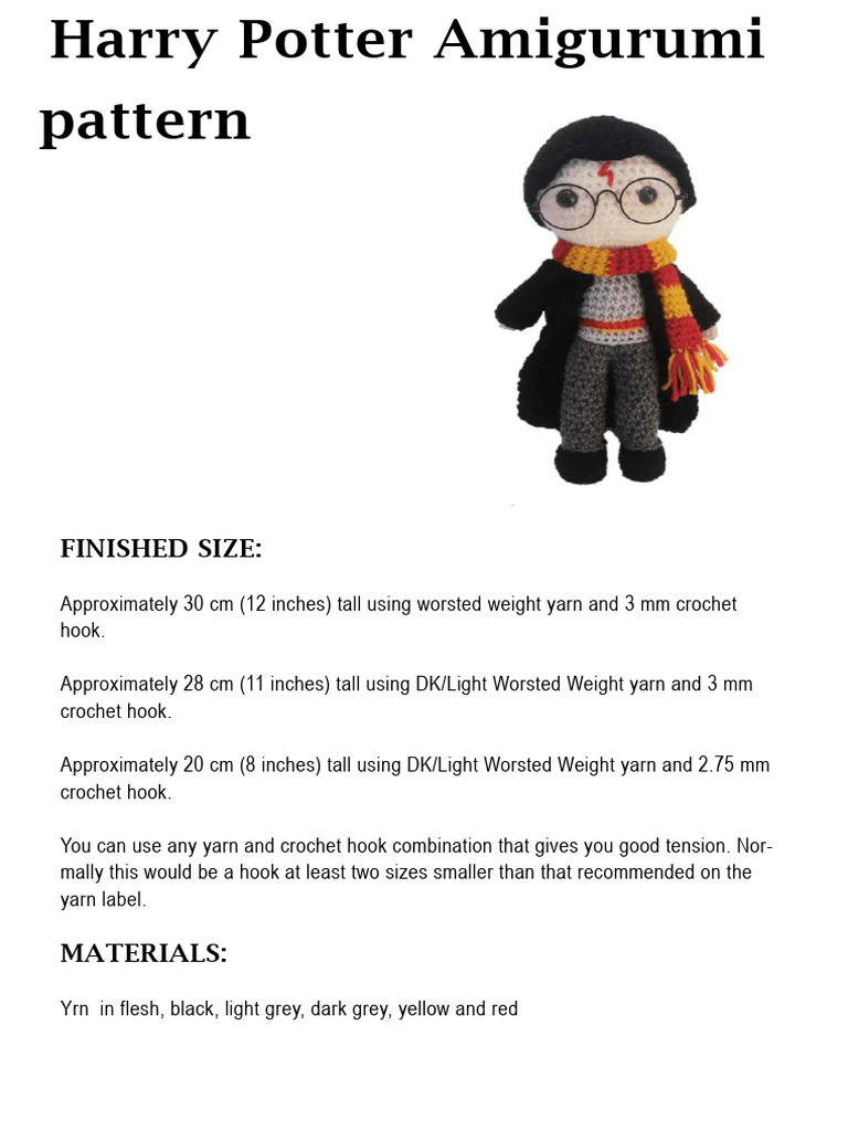 Harry Potter Amigurumi Pattern | PDF | Crochet | Yarn