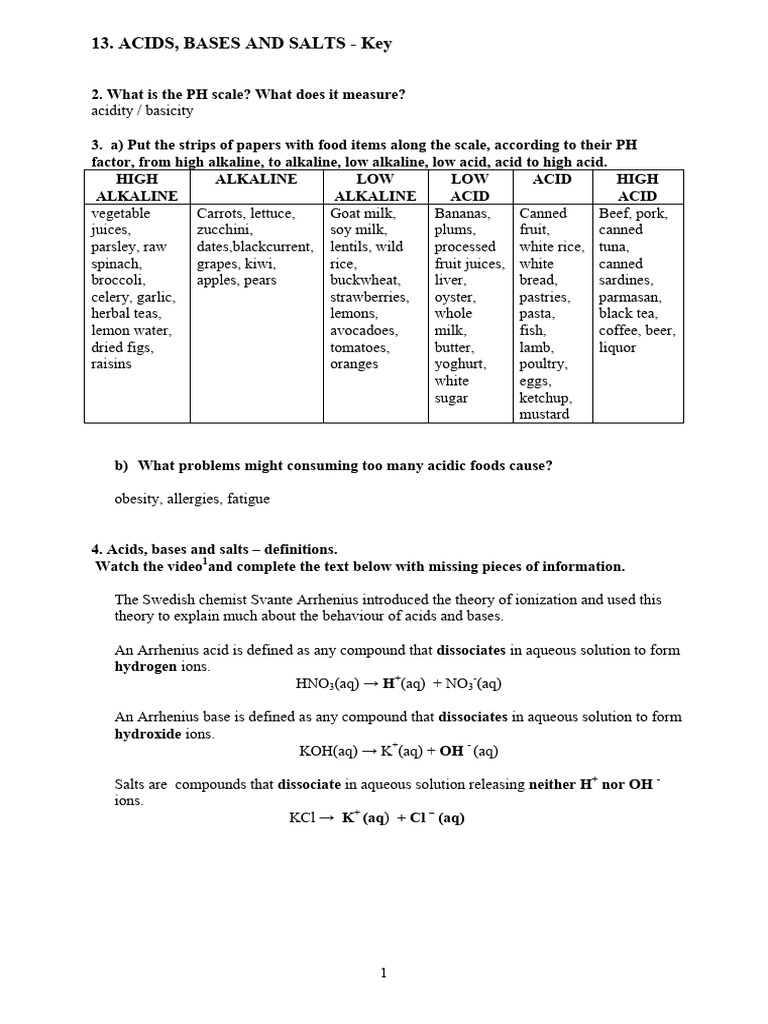 Week13_-_Acids__bases_and_salts_-_Key | PDF | Acid | Hydroxide