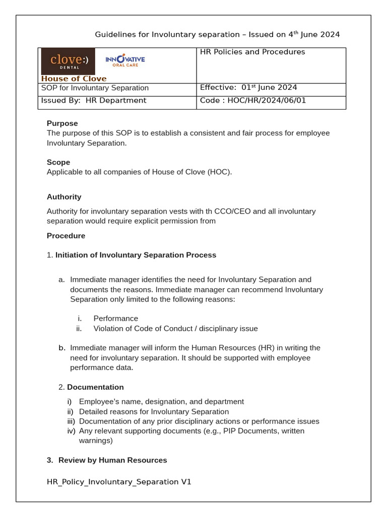 HR - Policy - SOP - Involuntary - Separation Mr. Gaurav | PDF | Justice ...