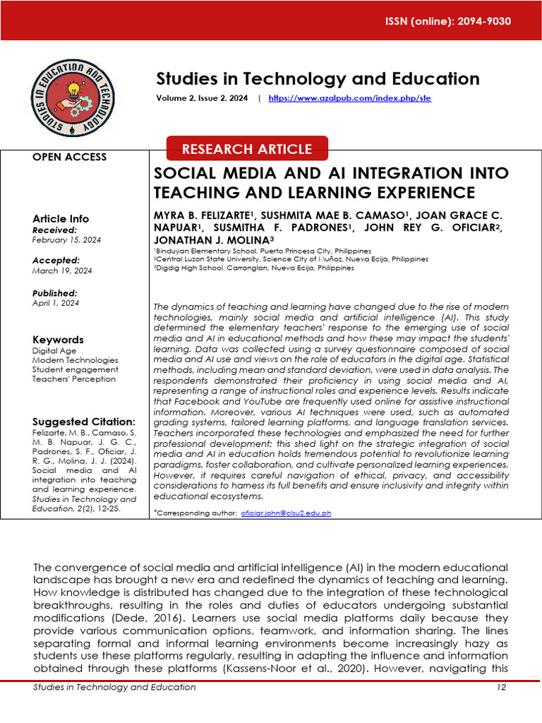 Social Media and Ai Integration Into Teaching and Learning Experience ...