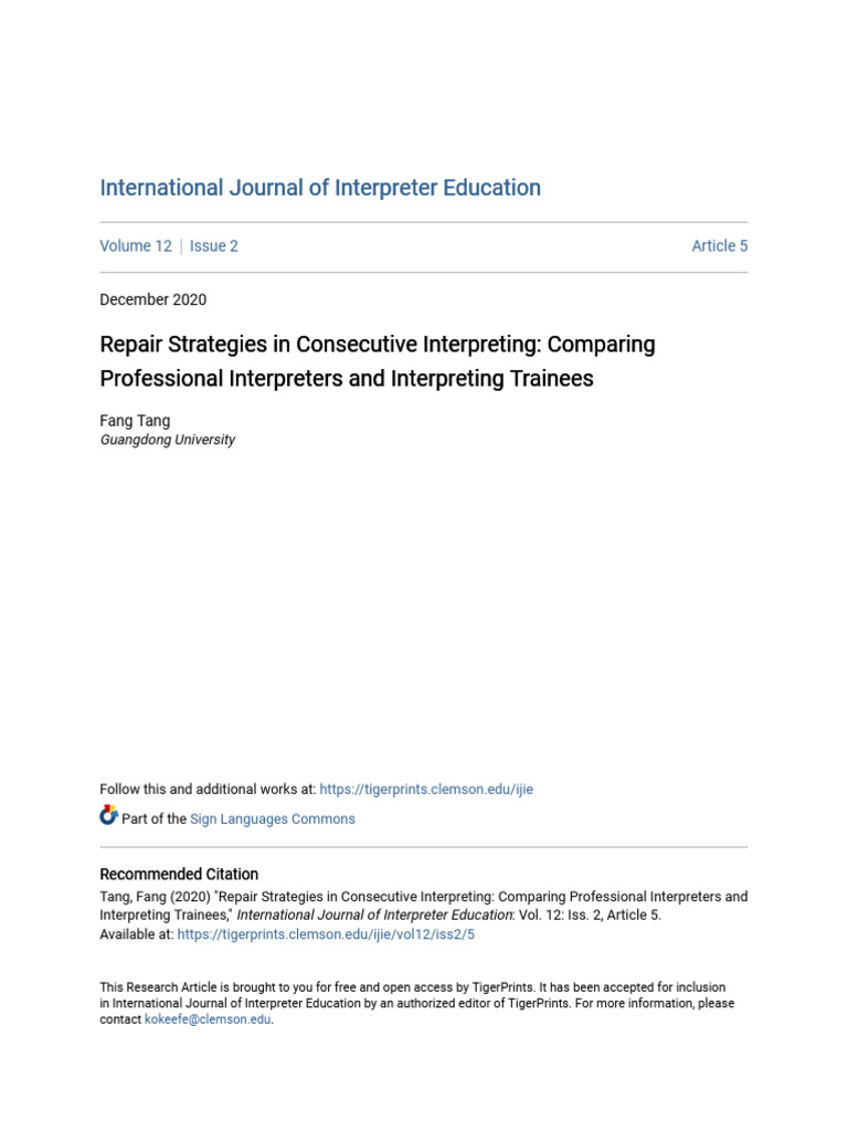 Repair Strategies in Interpreting Study | PDF | Language Interpretation ...