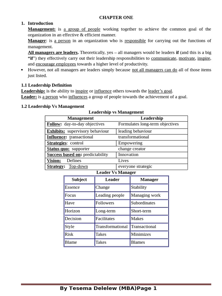 Leadership & Change MGT Note To Students-1 | PDF | Leadership | Transformational Leadership