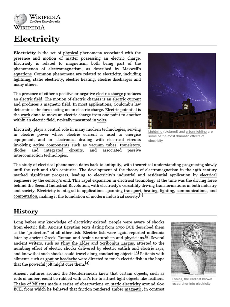 Electricity - Wikipedia | PDF | Electricity | Electric Charge