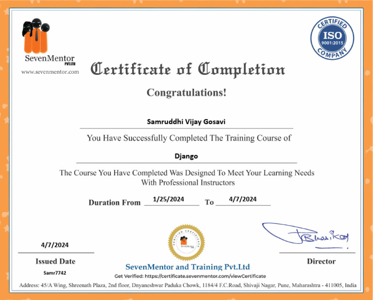 Seven Mentors Django Certificate | PDF