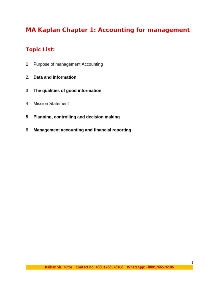 MA Chapter 1 Accounting for management | PDF | Management Accounting | Business