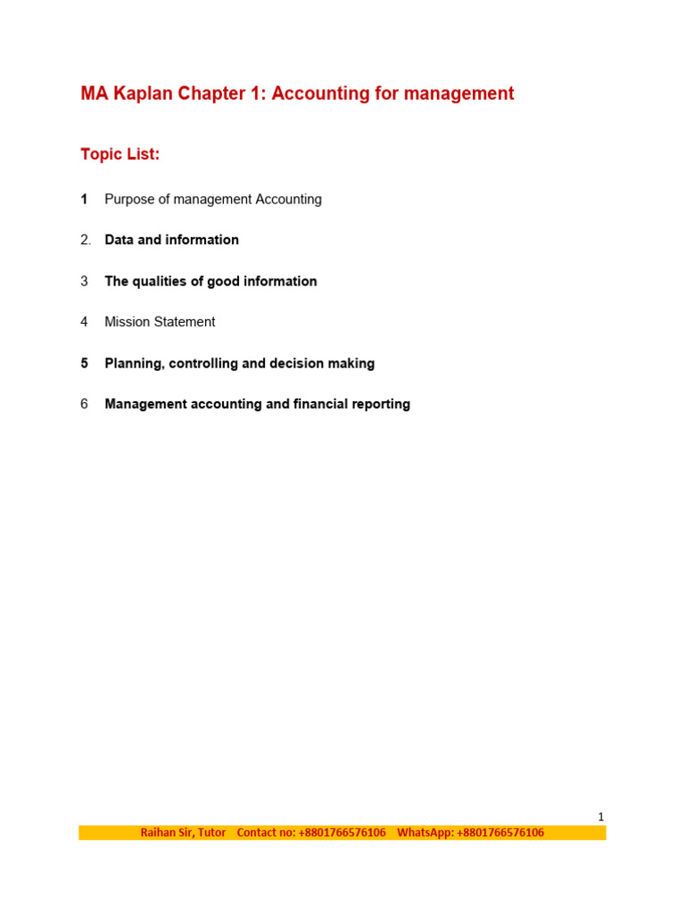 MA Chapter 1 Accounting For Management | PDF | Management Accounting | Business