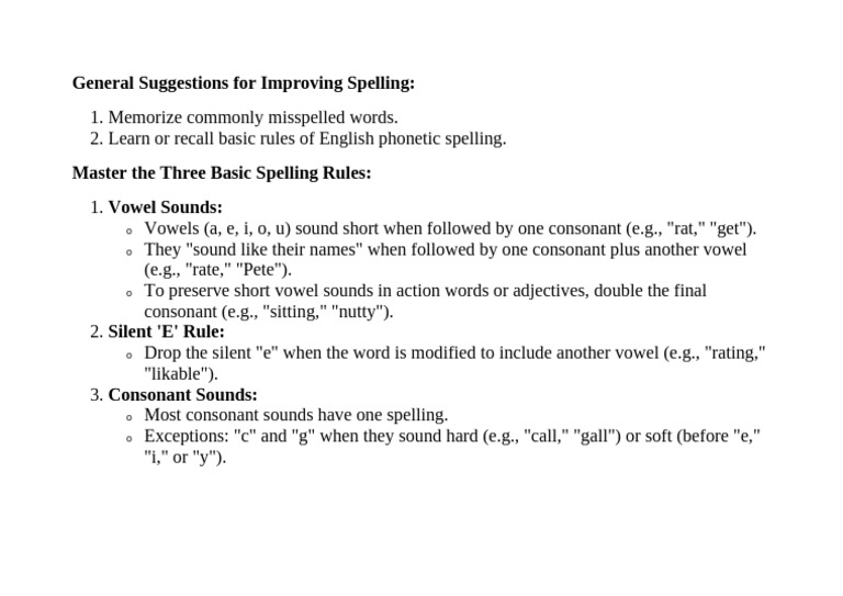 General Suggestions For Improving Spelling | PDF