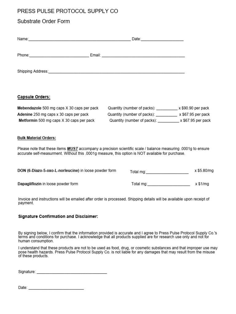 Press Pulse Protocol Co Substrate Order Form | PDF
