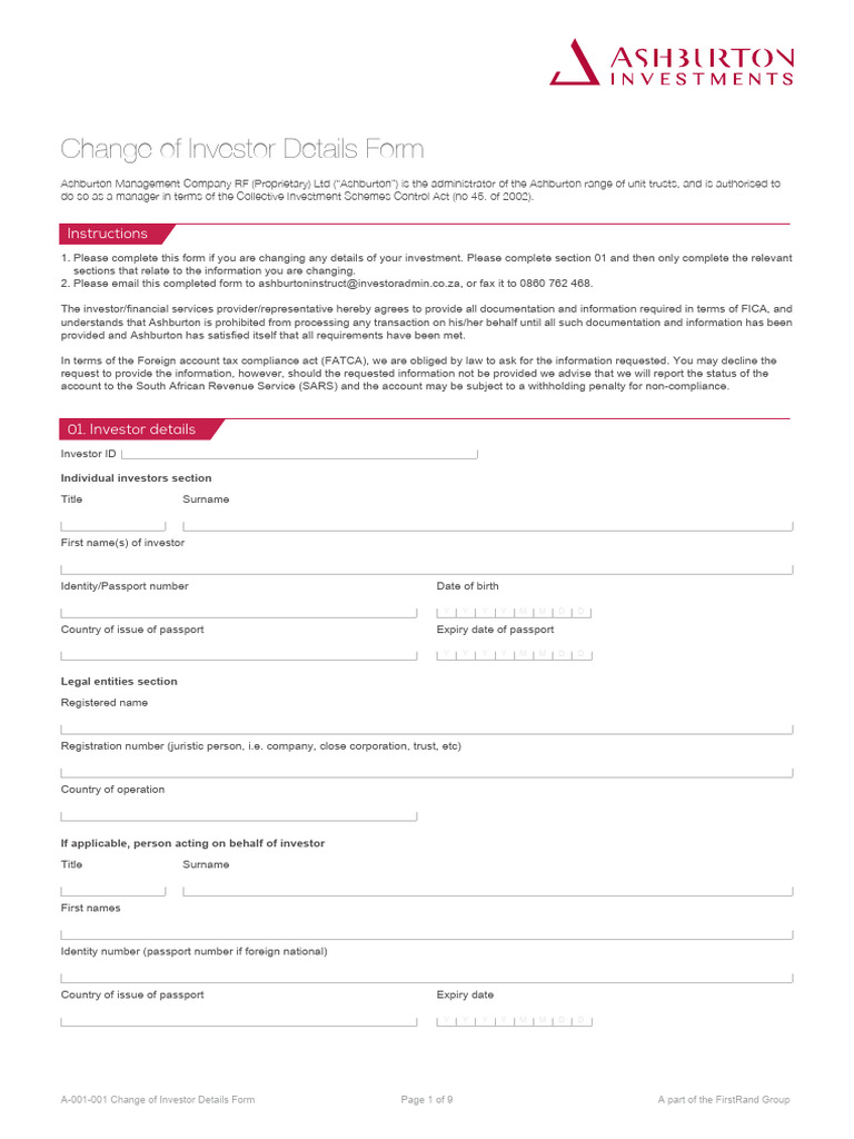 Change of Investor Details Form | PDF | Banks | Debits And Credits