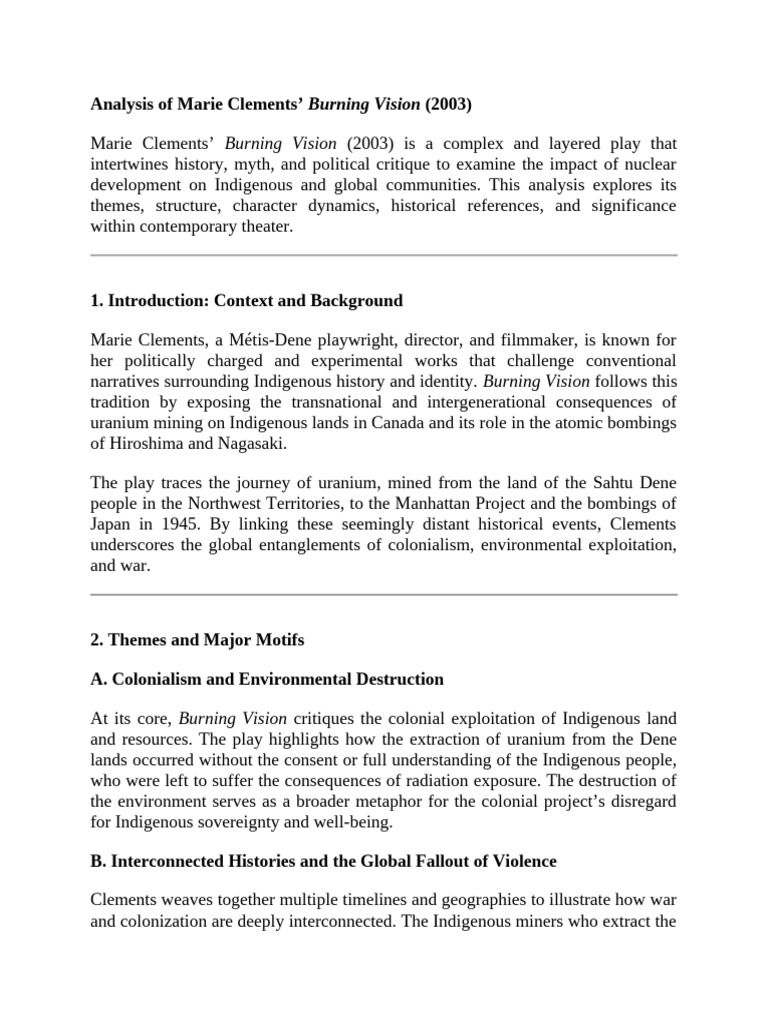 Marie Clements' Burning Vision (2003) | PDF | Narrative | Indigenous Peoples