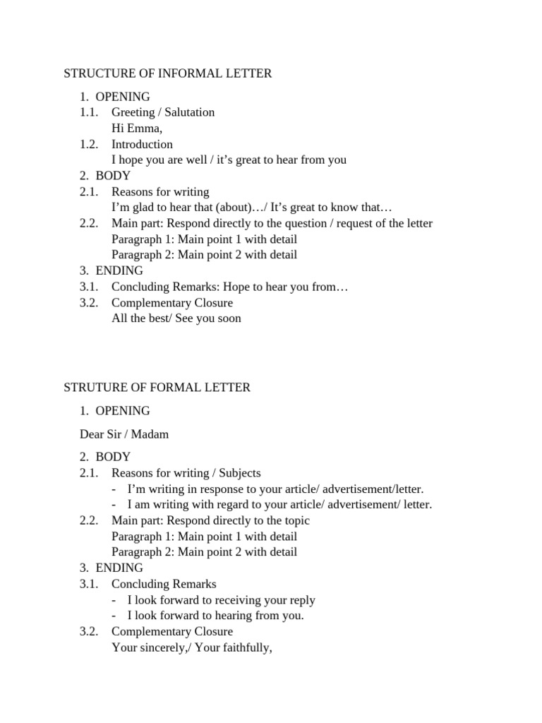 Structure of Informal Letter and Formal Letter | PDF