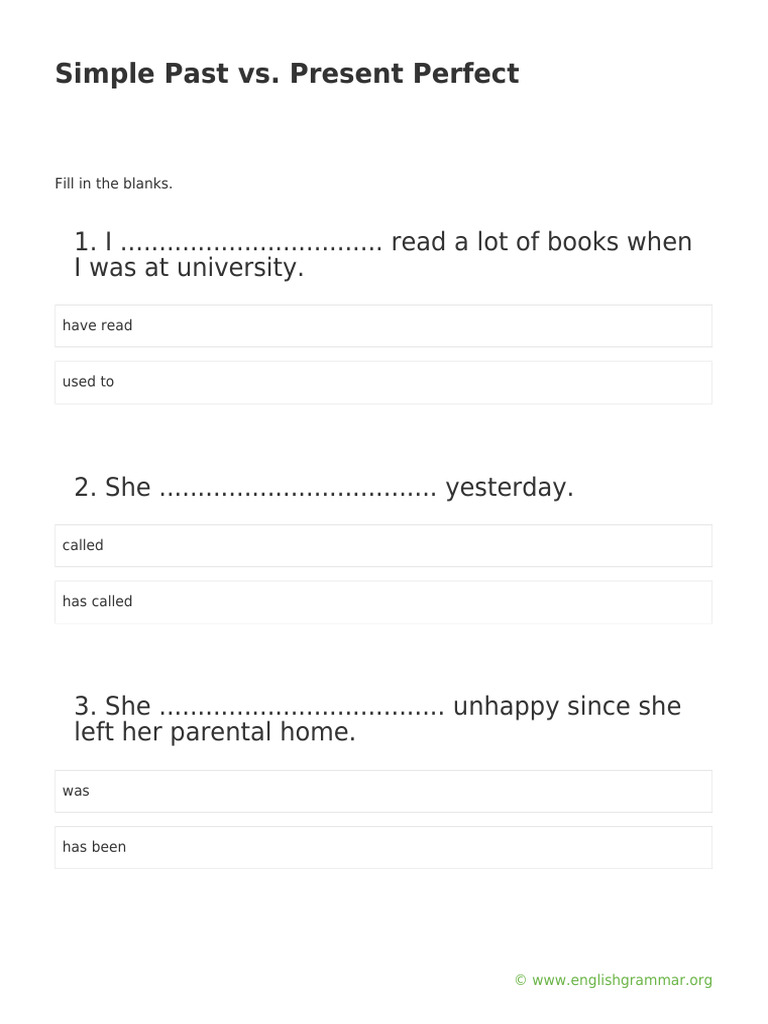 Simple Past vs. Present Perfect Quiz | PDF