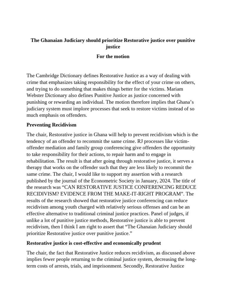 The Ghanaian Judiciary Should Prioritize Restorative Justice Over ...