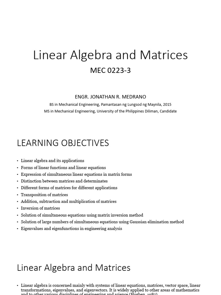 Lecture 1. Linear Algebra and Matrices | PDF | Matrix (Mathematics) | Determinant