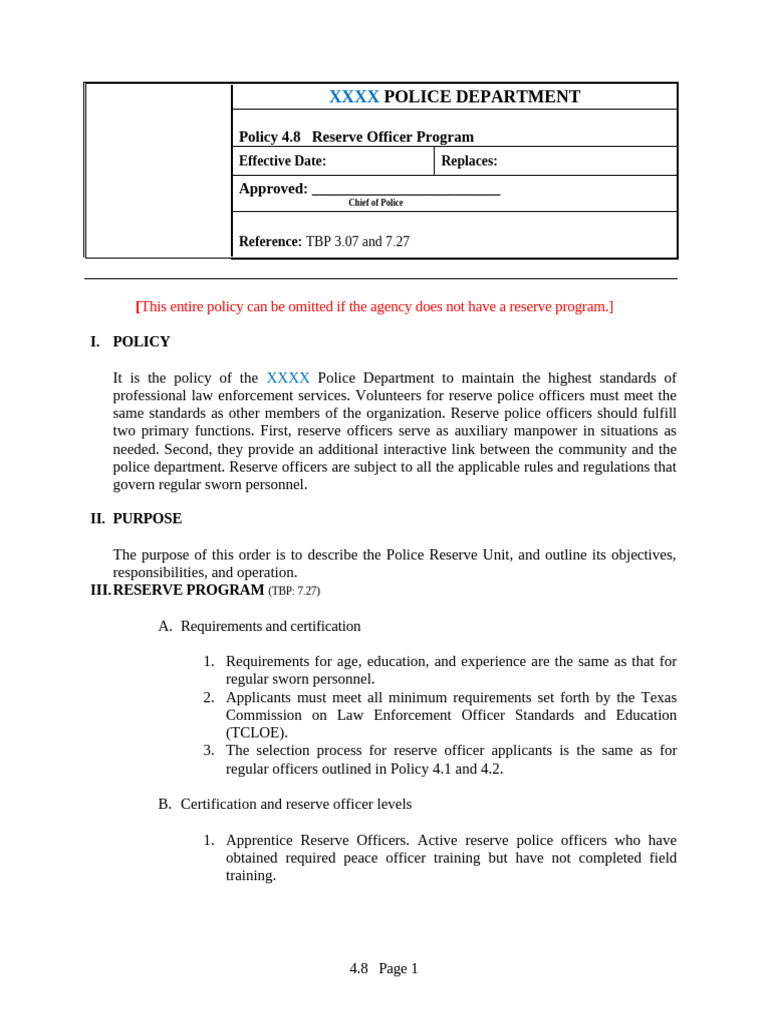 4.8 Reserve Officer Program | PDF | Police | Police Officer