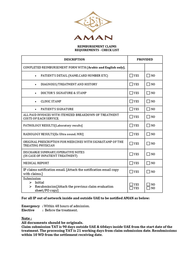 Medical Reimbursement Claim Checklist | PDF