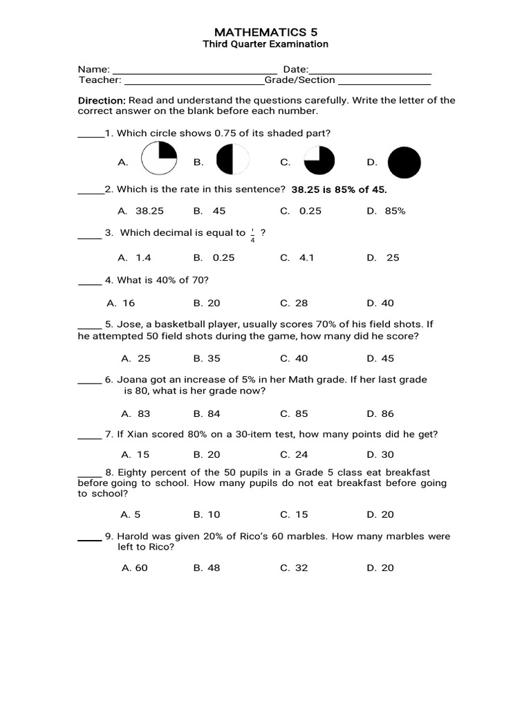Mathematics Grade 5 Q3 PT | PDF | Triangle | Rectangle