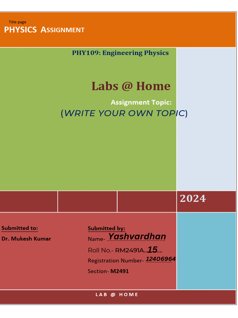 Physics Assignment Front Page Design | PDF