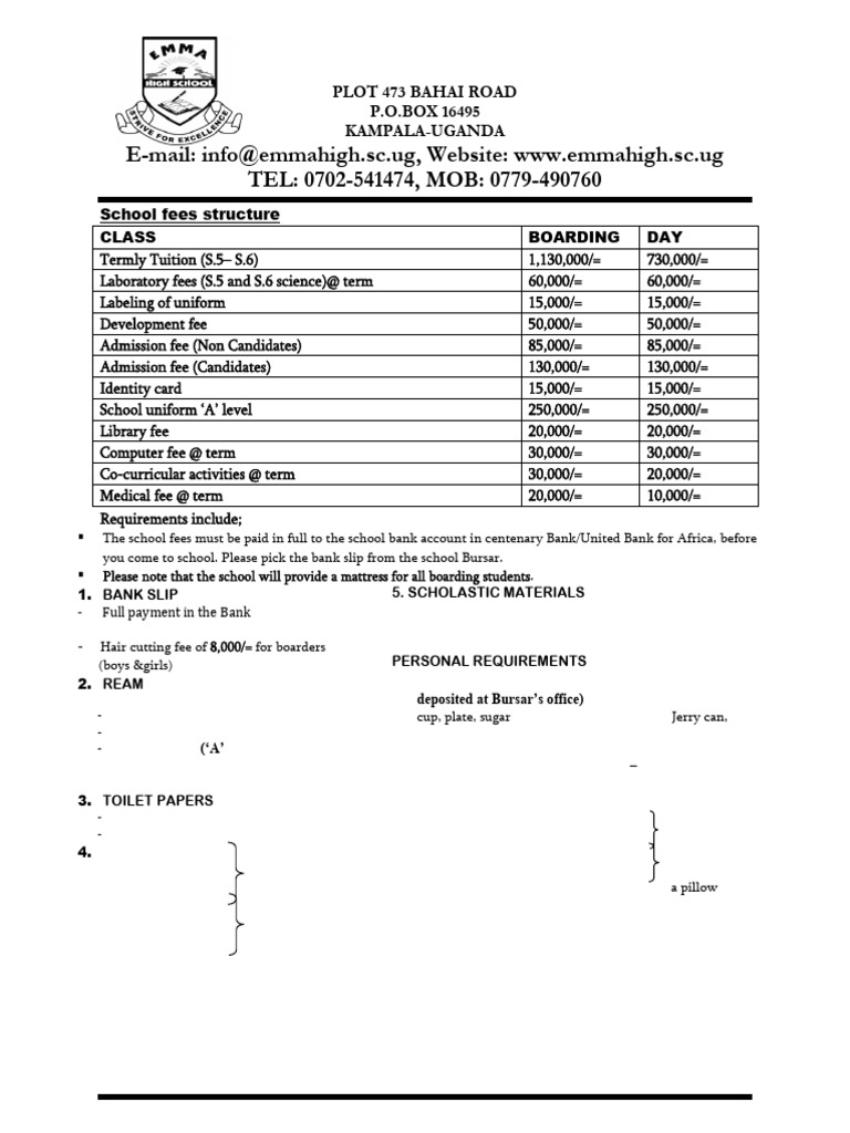 Emma High School Fees Structure 2023 | PDF | T Shirt | Clothing