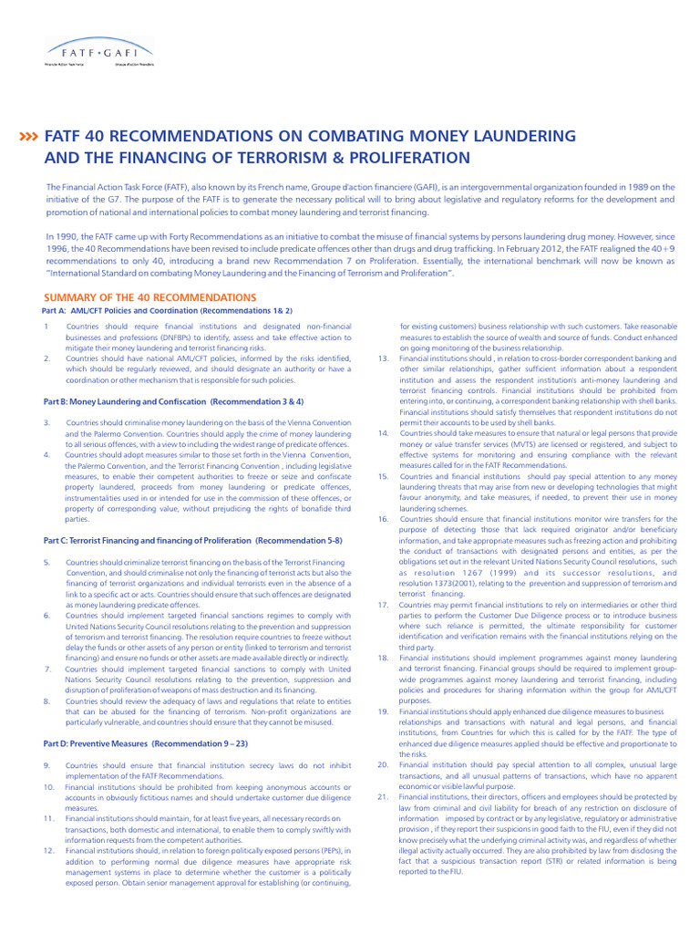 FATF 40 Recommendation 3 | PDF | Terrorism Financing | Justice