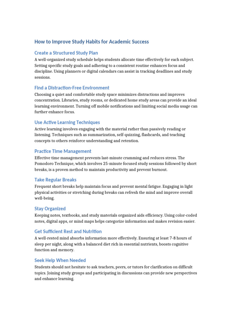 Boost Study Habits for Academic Success | PDF