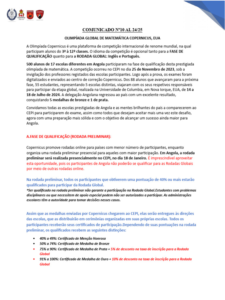 Olimpíada Copernicus em Angola 2025 | PDF | Círculo | Angola