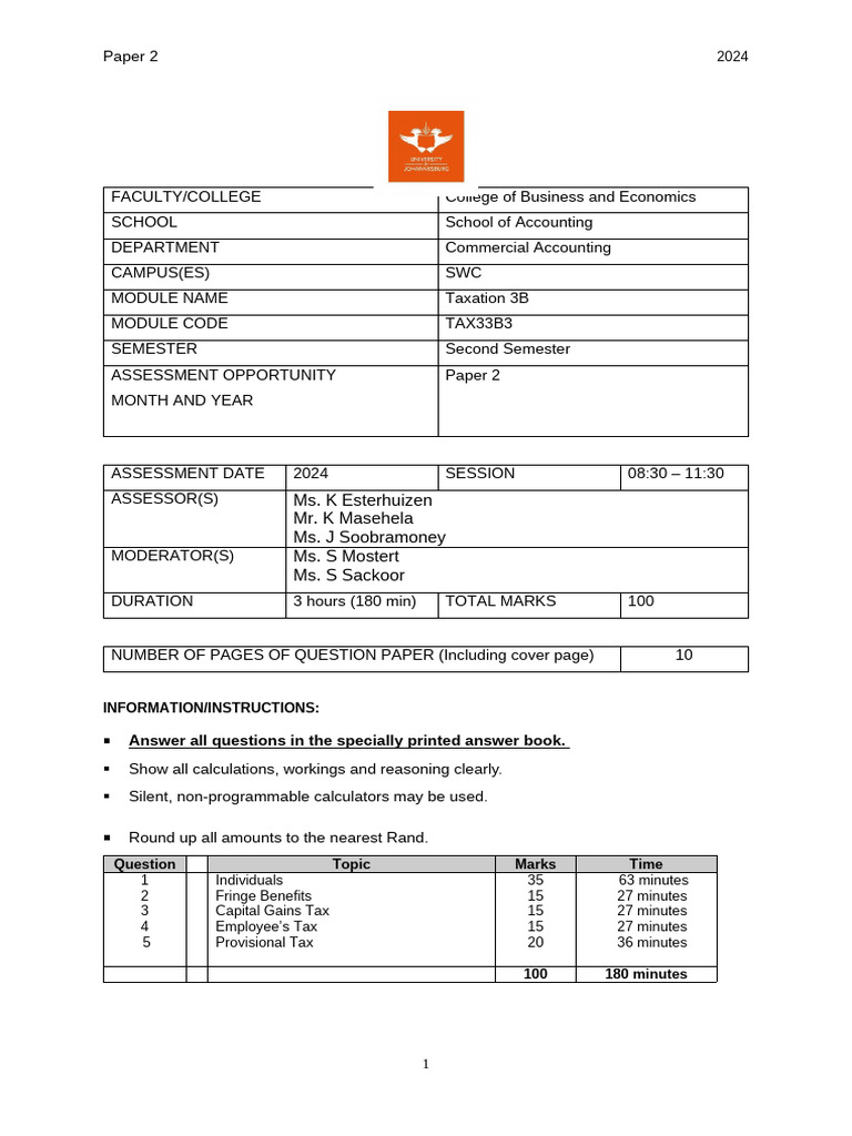 Final Exam Paper 2 - TAX33B3 Final | PDF | Taxes | Capital Gain