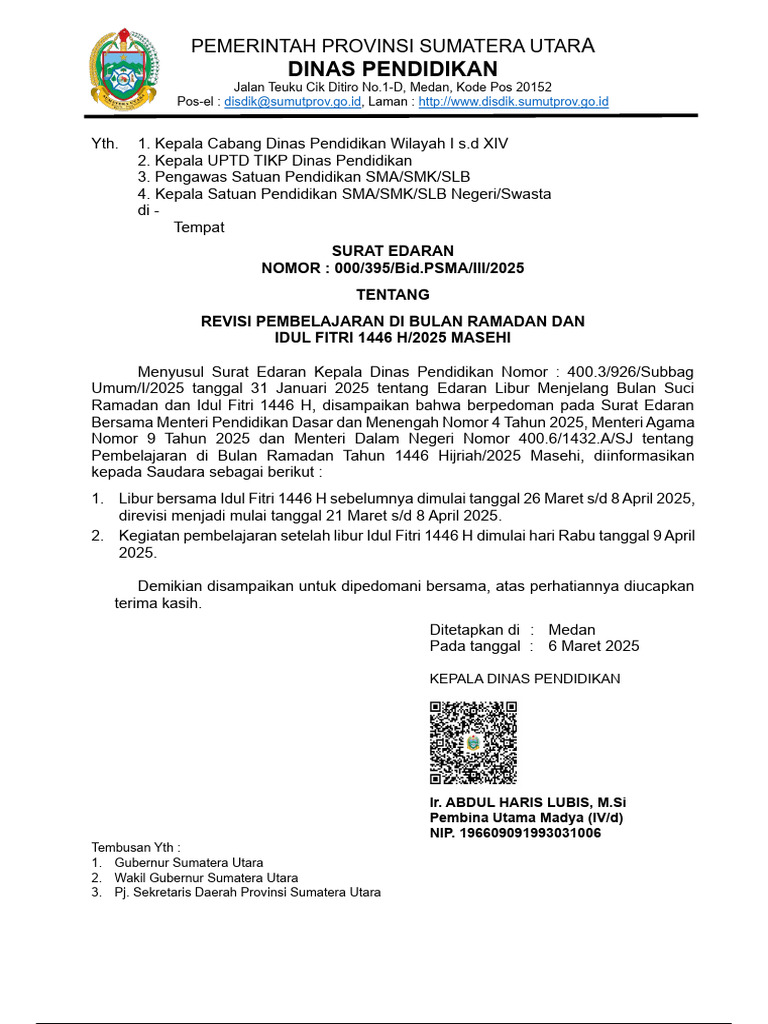 Revisi Edaran Pembelajaran Bulan Ramadan-Idul Fitri 1446 H 2 | PDF