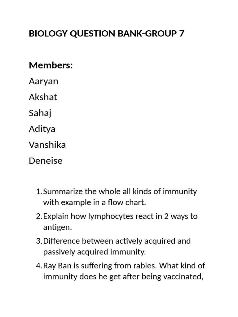 Biology Immunity and Disease Question Bank | PDF | Infection | Cough