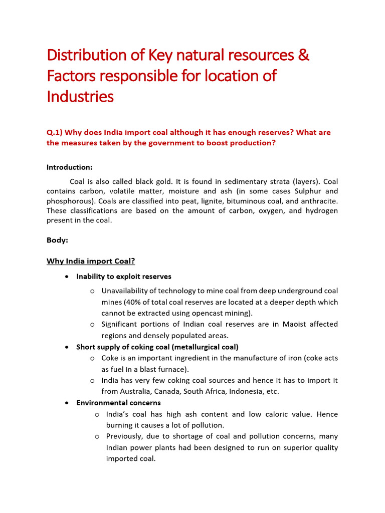 8.Distribution of Natural resources | PDF | Water Scarcity | Coal