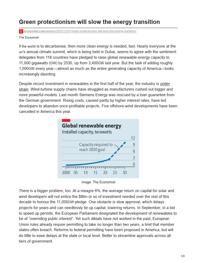 Economist - Com-Green Protectionism Will Slow The Energy Transition ...