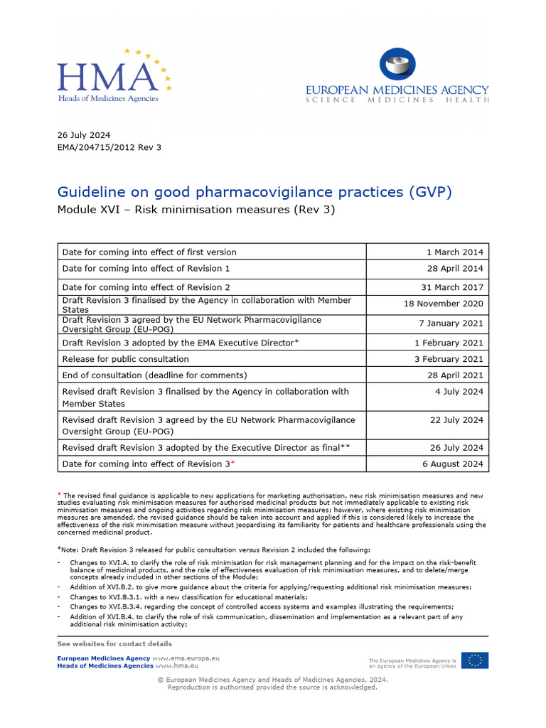 Guideline Good Pharmacovigilance Practices GVP Module Xvi Risk ...