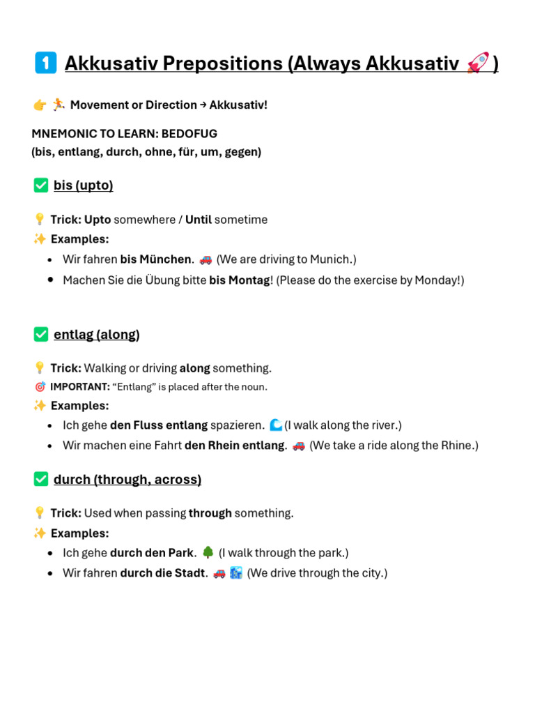 German Prepositions Cheat-Sheet | PDF