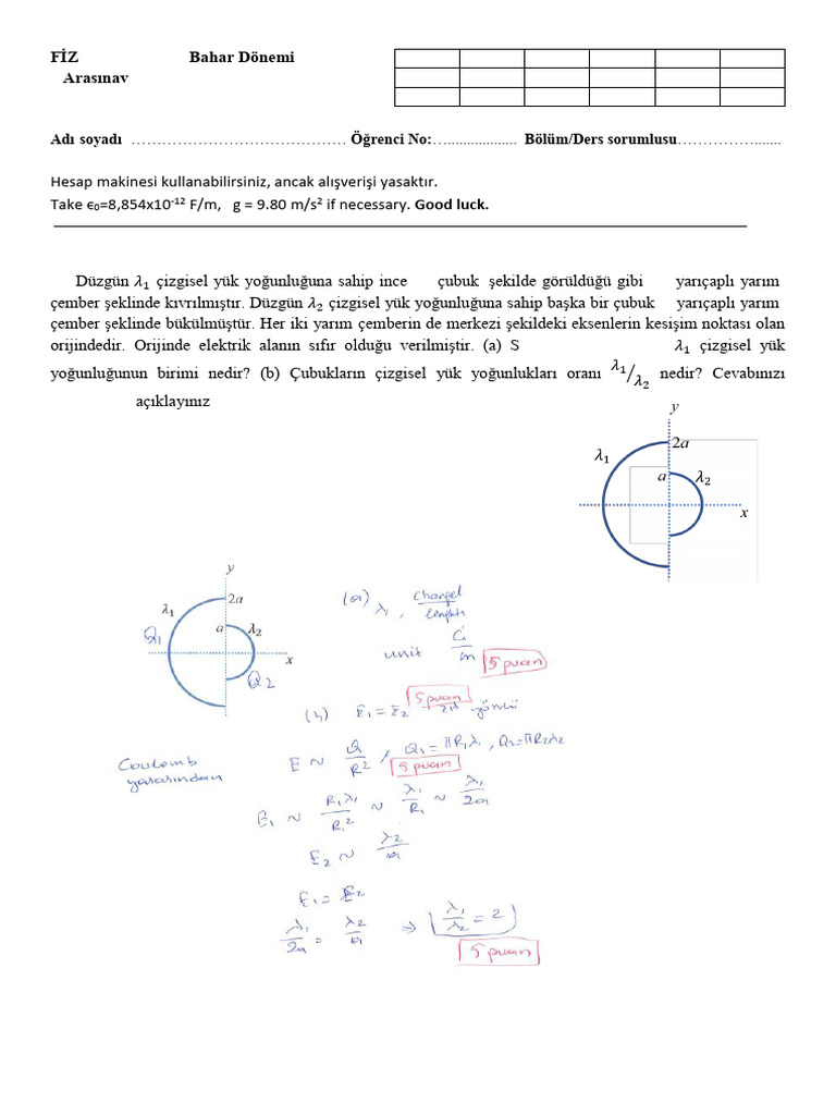 PHYS122 2021-2022 Spring Midterm-1 Solution | PDF