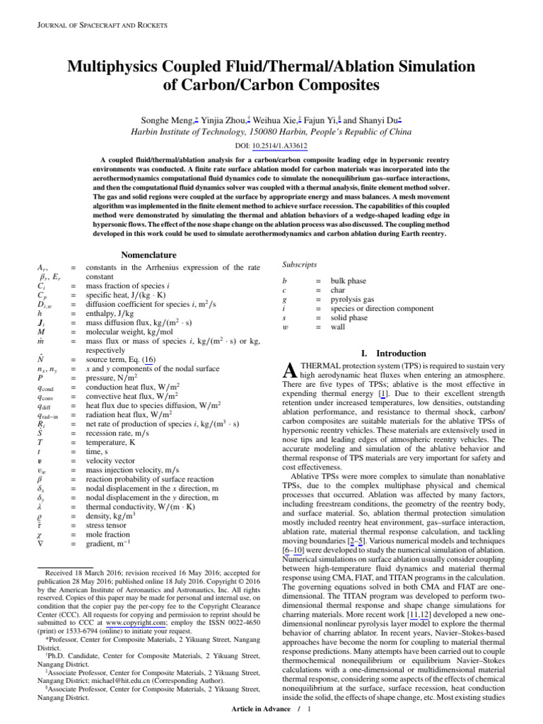 ablation prediction (1) | PDF | Atmospheric Entry | Computational Fluid Dynamics