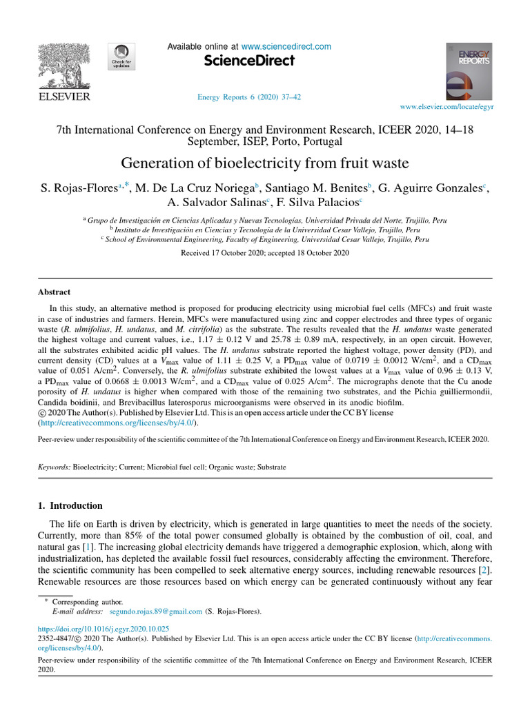 Bioelectricity from Fruit Waste Using MFCs | PDF | Electricity