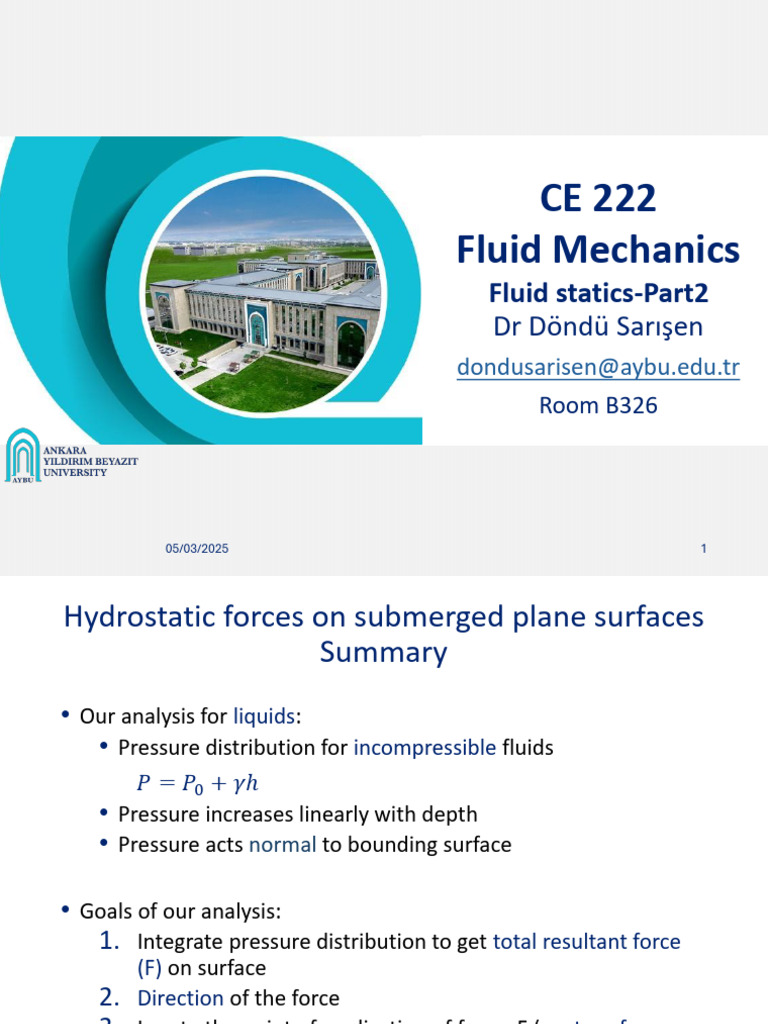 CE222 - Lecture - 06 - Fluid Statics - Part2 | PDF | Buoyancy | Pressure