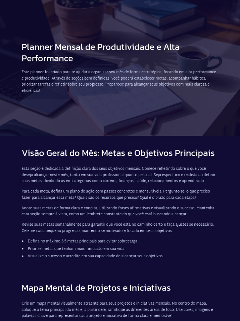 Planner Mensal de Produtividade e Alta Performance | PDF | Tempo | Aprendizado