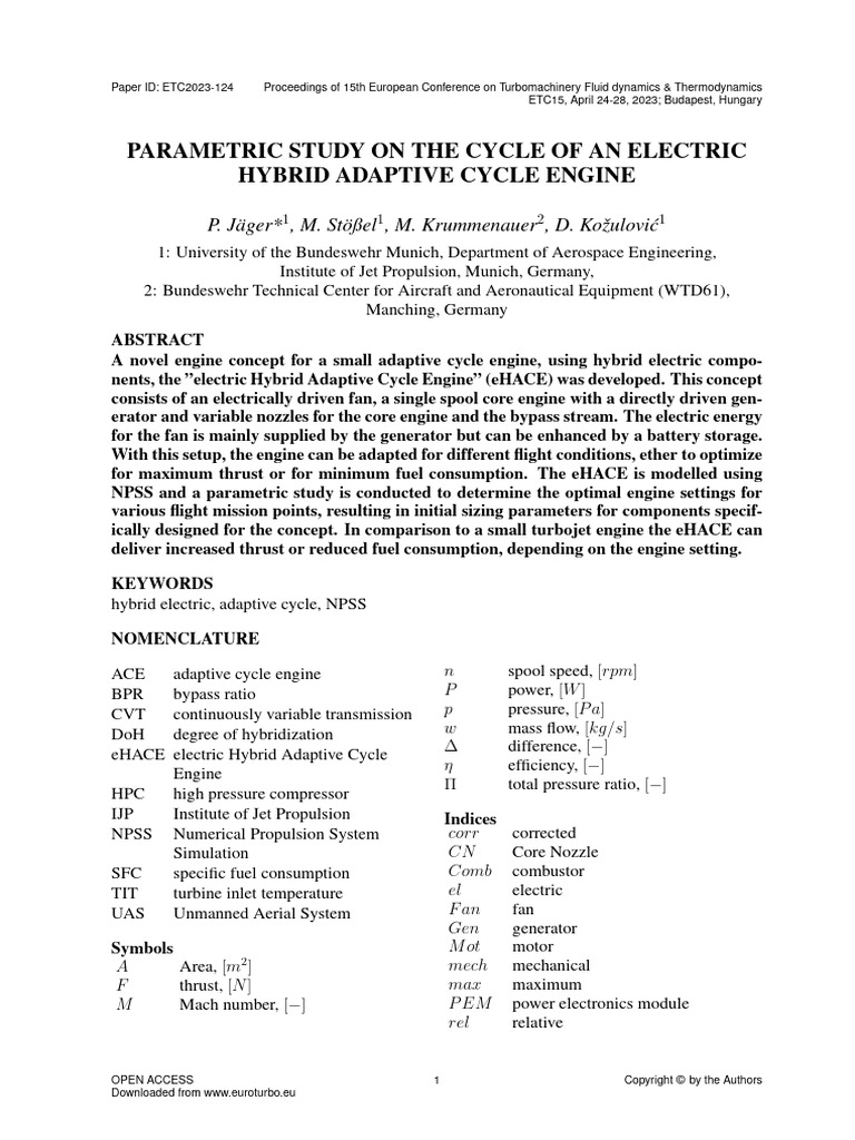 Parametric Study On The Cycle of An Electric Hybrid Adaptive Cycle ...