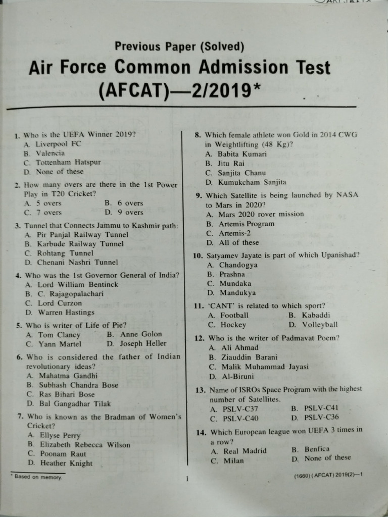 Afcat 2 - 2019 | PDF