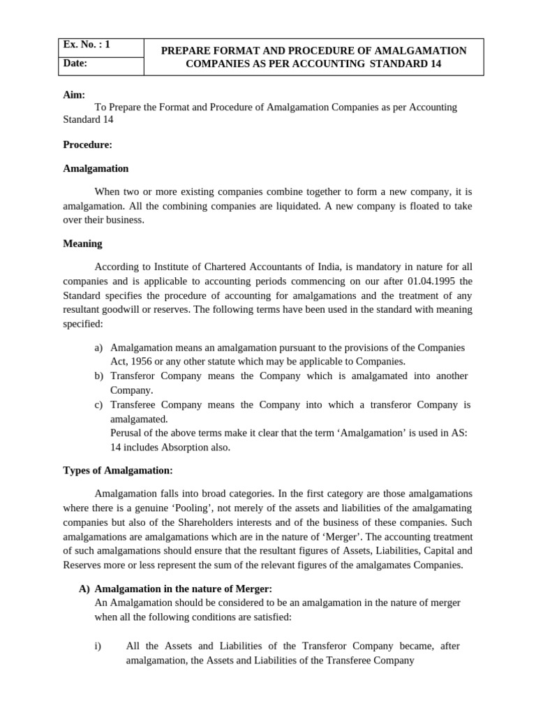 Accounting For Amalgamation Que | PDF | Equity (Finance) | Consolidation (Business)