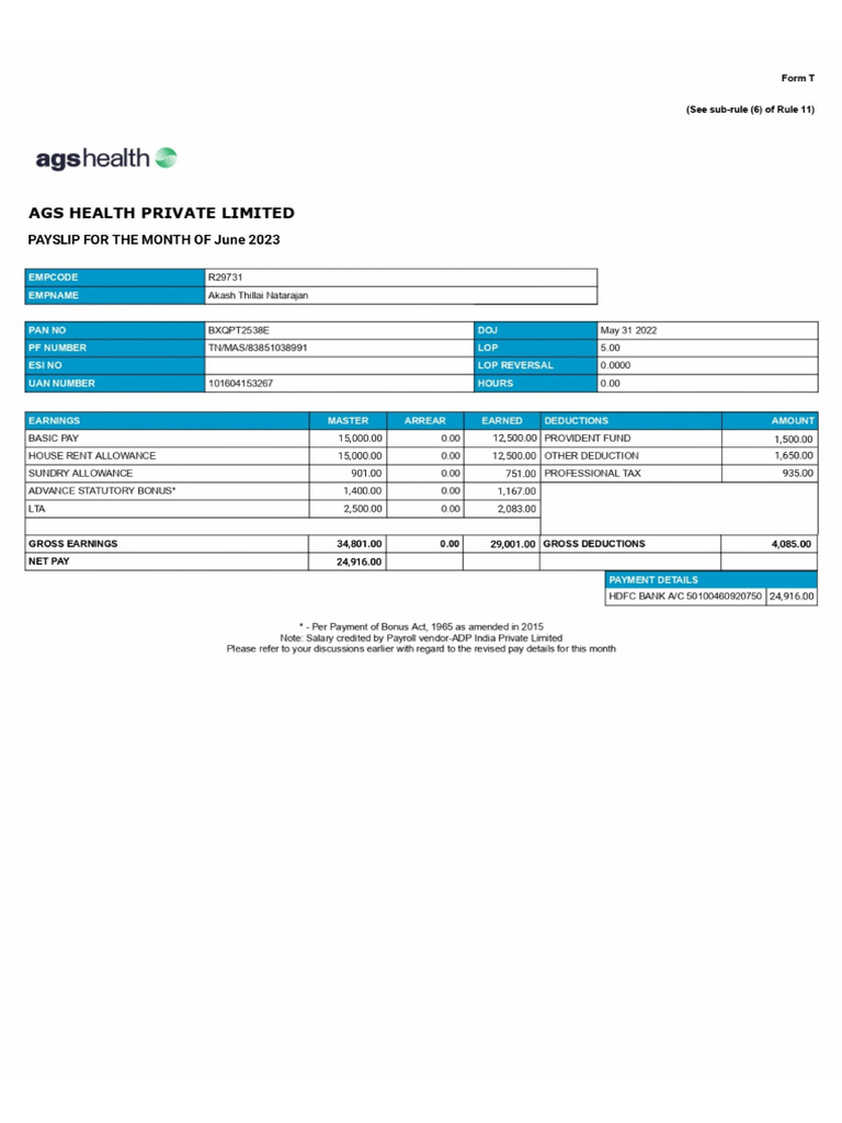 Payslip Jun2023 | PDF