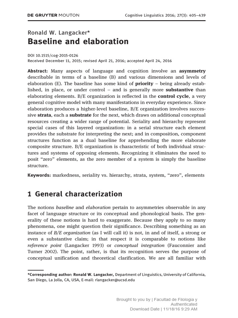 (Cognitive Linguistics) Baseline and Elaboration | PDF | Syllable ...