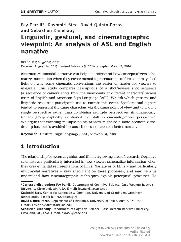 (Cognitive Linguistics) Linguistic, Gestural, and Cinematographic ...